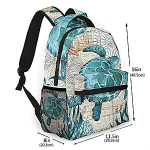 Multi leisure backpack,Sea Turtle Ocean Animal Pattern Digital Print,Travel Sports School Bag for Adult Youth College Students