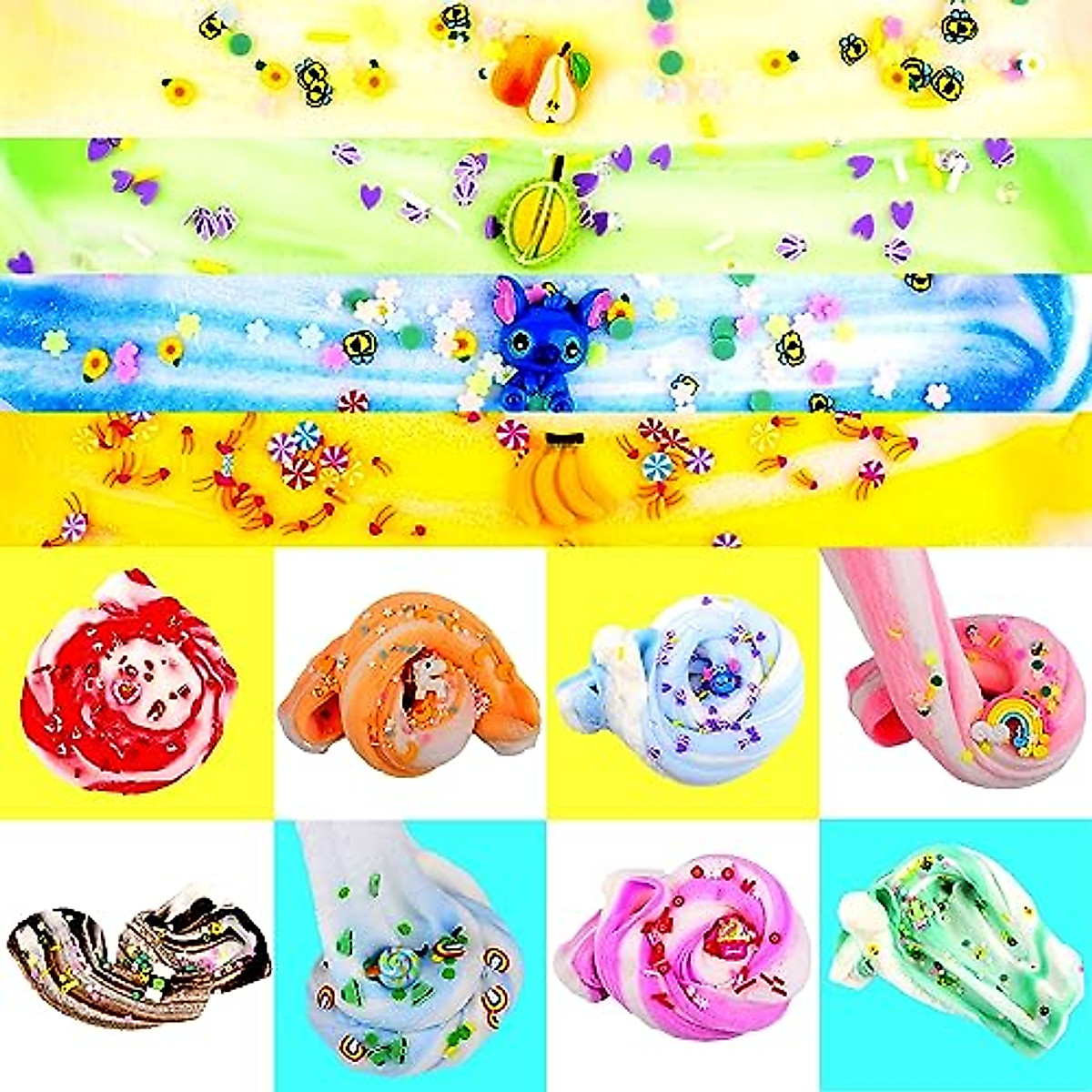 12 Pack Cloud Slime Kit, with 12 Colores Fluffy Slime Kit and Slime Fun Accessories, Soft and Non-Sticky, DIY Educational Stress Relief Toys for Girl and Boys, Birthday Gift