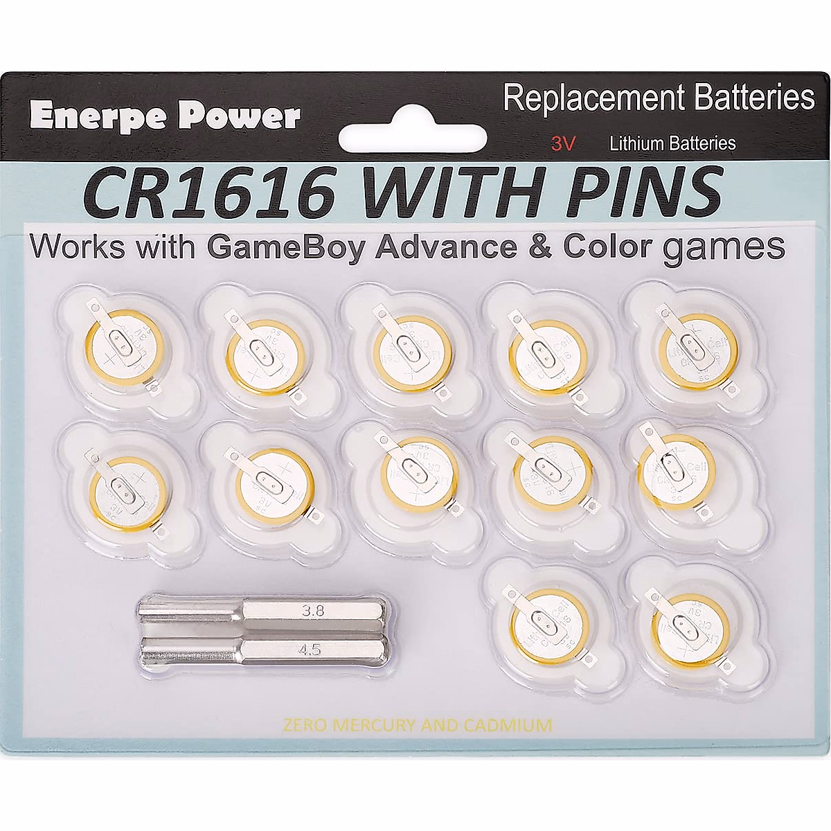 Enerpe CR1616 with Solder Pins 3V Replacement Batteries for Pokemon Games 12-pack