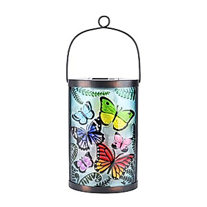 Afirst Hanging Solar Lantern - Decorative Outdoor Glass Solar Butterfly Lights Waterproof LED Tabletop Lamp for Garden Yard Patio Decor