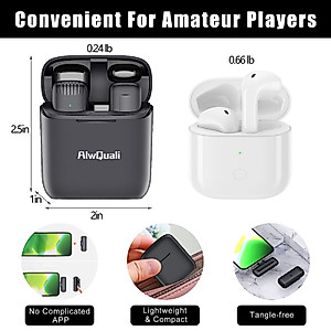 AlwQuali Professional Wireless Lavalier Lapel Microphone with Case for Android Phone Tablet - Cordless Omnidirectional Condenser Recording Mic for Podcast Vlog, Compatible iPhone iPad