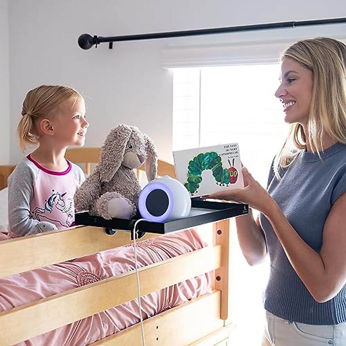 Premium Steel Bedside Shelf, Bunk Bed Shelf Organizer for Top Bunk Clip On Nightstand for College Dorm Loft Bed Bedside Shelf Tray for Kids with Cupholder, Hooks, Cable Organizer (Clamp, Black)