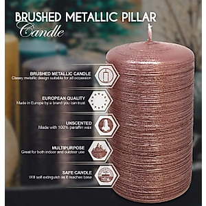 Hyoola Brushed Metallic Pillar Candles - 6 Pack - Rose Pink Pillar Candles - European Made Decorative Pillar Candles - 2.75 Inch x 5 Inch
