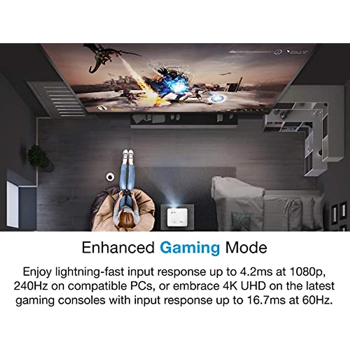 Optoma UHD38x Bright, True 4K UHD Gaming Projector | 4000 Lumens | 4.2ms Response Time at 1080p with Enhanced Gaming Mode | Lowest Input Lag on 4K Projector | 240Hz Refresh Rate | HDR10 & HLG