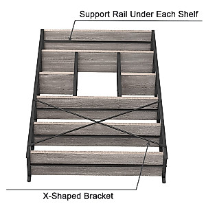 LVB Industrial 6 Tier Bookshelf, Large Tall Open Rustic Vintage Etagere Bookcase, Gray Big Wide Modern Farmhouse Wood and Metal Book Shelf for Home Bedroom Living Room Office Storage, Light Grey Oak