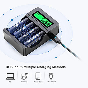 Deleepow Rechargeable AA Batteries with Charger, 3400mWh 1.5V, 2H Fast Charge Long Lasting for Household, Cordless Phones, Remote Controls, Electronics, 4 Packs