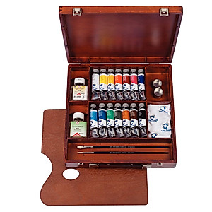 Van Gogh Oil Color Paint, 14x40ml Tubes + Accessories, Wooden Box Inspiration Set