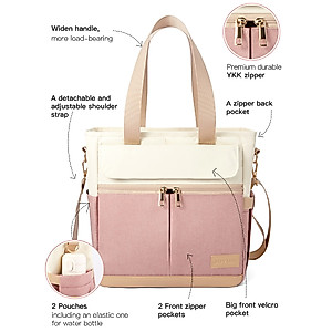 JOYHILL Lunch Bag for Women, Lunch Tote Leakproof Insulated Lunch Box with Shoulder Strap, Adult Reusable Lunch Cooler Tote Bags for Work Picnic Camping Beach (A-PINK)