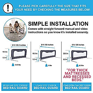 TotCraft Toddler Bed Rails Guard – Universal Baby & Children Bed Rail for Box Spring &slats – Kids Bed Rail for Toddlers for Cribs, Twin, Double, Full Size Queen & King Bed - Grey (35.5L19.5H) in
