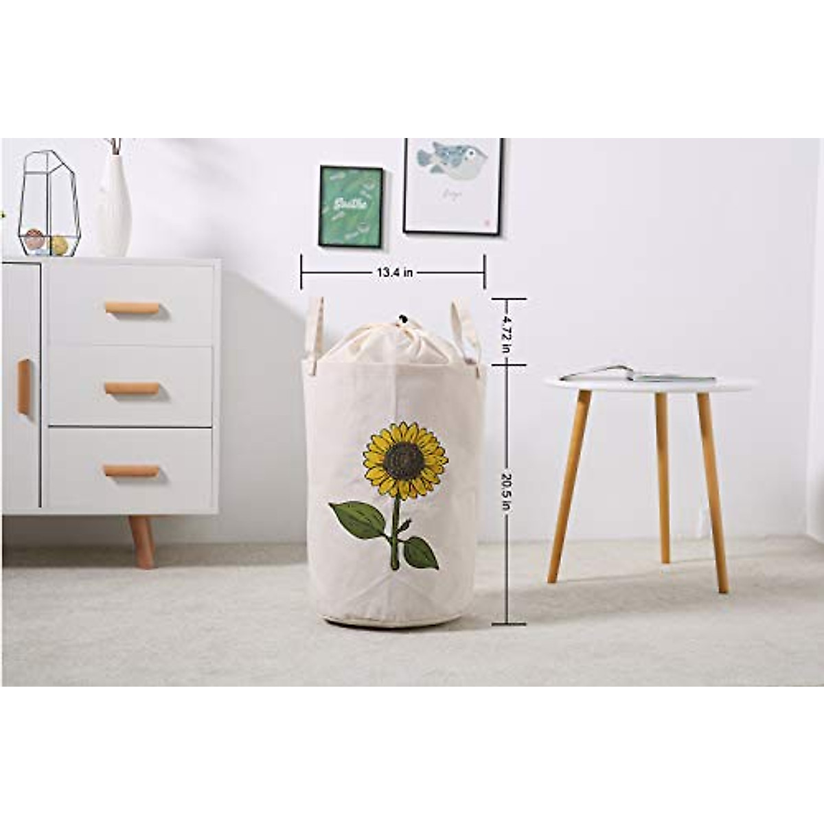LifeCustomize Large Laundry Basket Hamper Cartoon Sunflower Leaf Collapsible Drawstring Storage Baskets Nursery Baby