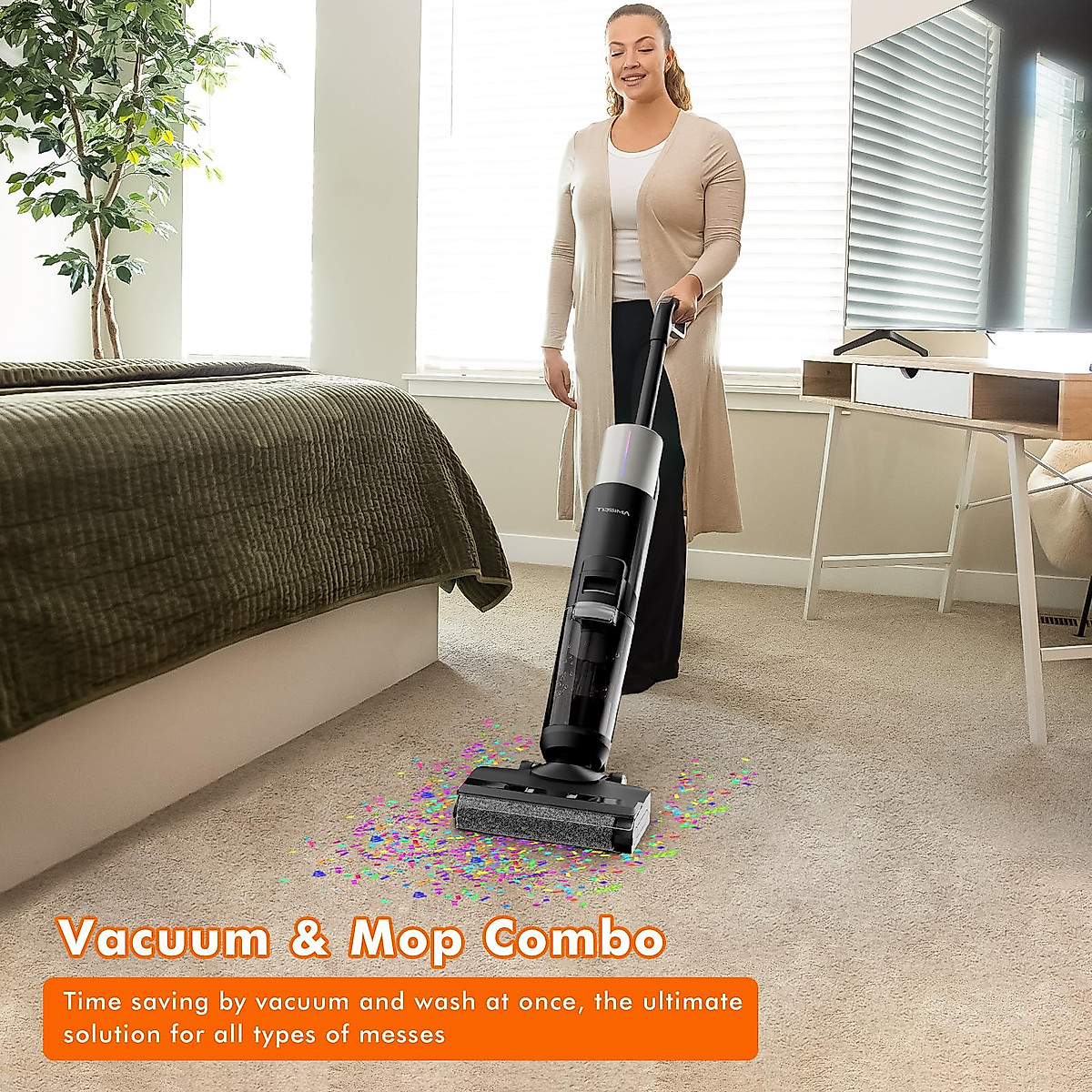 Tosima H1 Vacuum Mop Combo, Cordless Wet-Dry Vacuum Cleaner, Lightweight & Long Run Time, Great for Sticky Messes and Pet Hair, Space-Saving Design, Black