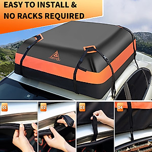 Car Rooftop Cargo Carrier Bag, 15 Cubic Feet Waterproof Heavy Duty 720D Car Roof Luggage Bag for All Vehicle with/without Racks - Storage Bag, Anti-Slip Mat, 4 Door Hooks