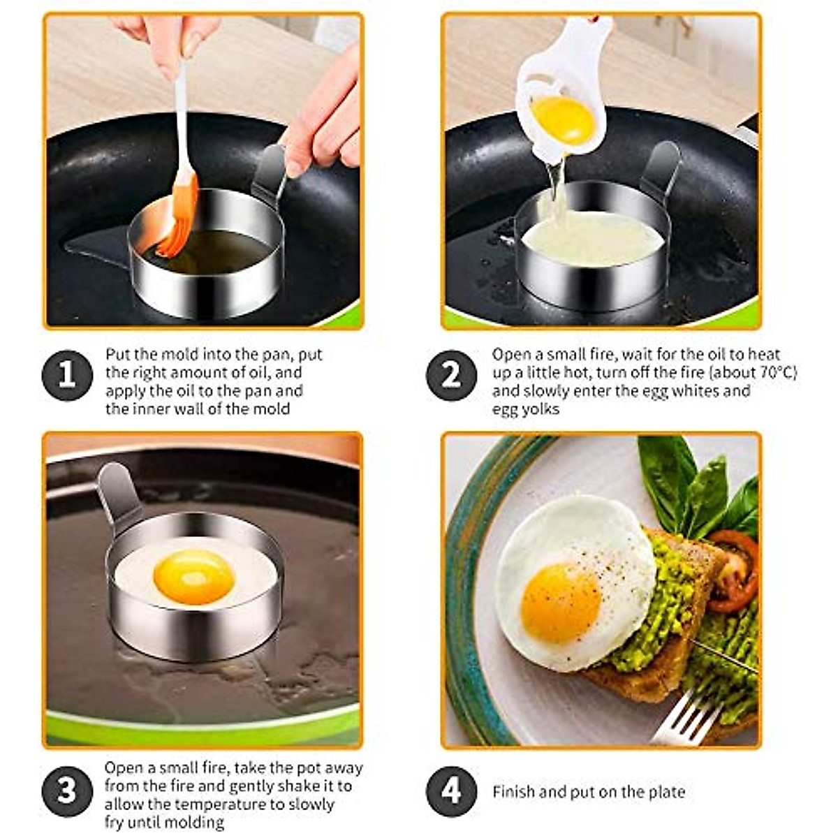 Winkeyes 4pcs 3.5 Inch Stainless Steel Round Pancake Rings Egg Rings, Non Stick Fried Egg Mold, Pancakes Maker Molds, Breakfast Egg Sandwich Cooker Maker (3.5inch)