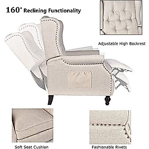 Grepatio Wingback Recliner Chair - Massage Heated Recliner Chair with Remote Control, Single Sofa Mid-Century High Back Accent Chair Tufted Chair