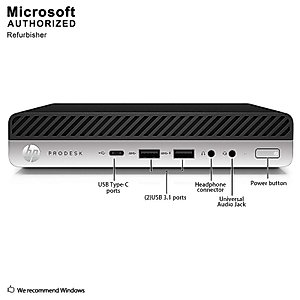HP ProDesk 600 G3 Desktop Mini, Intel Quad Core i5-7500T 2.7GHz, 8GB DDR4, 1TB, WiFi, BT, DP, Windows 10 Pro 64 Bit - Multi-Language Support English/Spanish/French