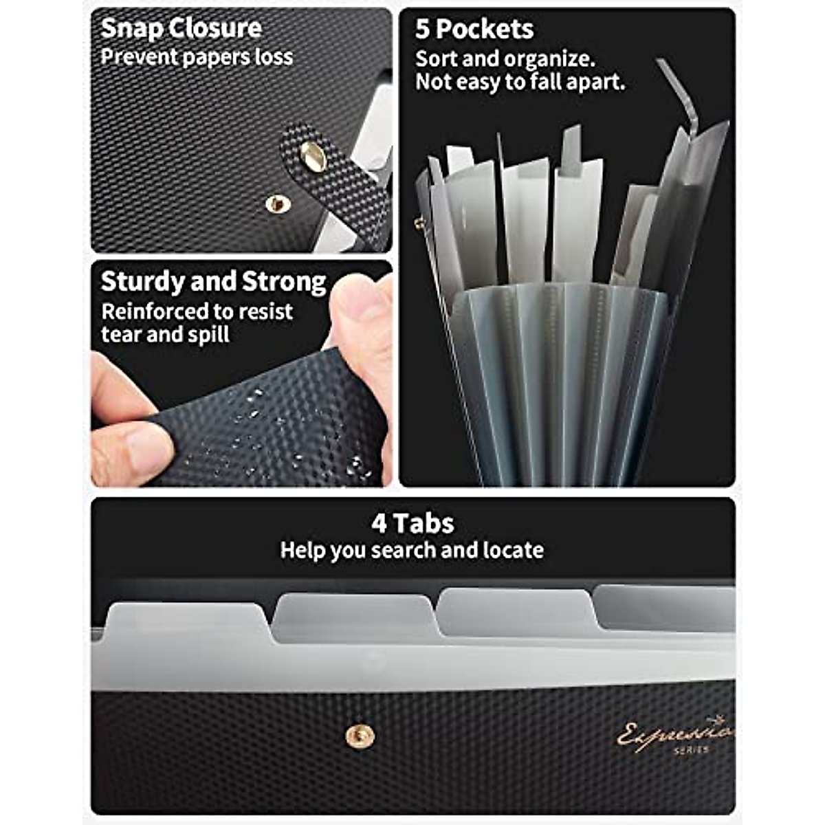 Sooez 4 Pack Expanding Filer Folders, 5 Pocket Accordion Folder, Accordion File Folder with Labels, Portable Folders for Documents, Premium Expandable Folder Organizer, Cute Folders for School Office