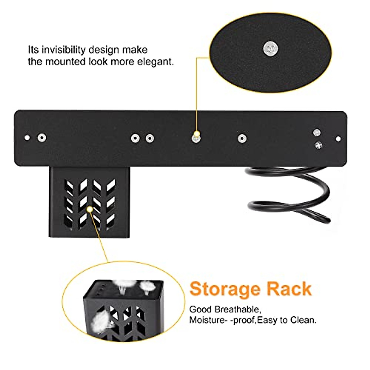 YUET Hair Dryer Holder Hairdryer Station Wall Mounted Spiral Shelf Bracket Stand Hanger Straightener Organizer Blow Storage with Holes Rack For Bathroom Aluminum Professional (Black With Cup)