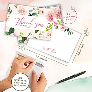 Set of 25 Pink Boho Baby Shower Invitations for Girl - Floral Girl Baby Shower Invitations with Envelopes, Book Request Cards & Diaper Raffle Tickets - Baby Shower Thank You Cards Included