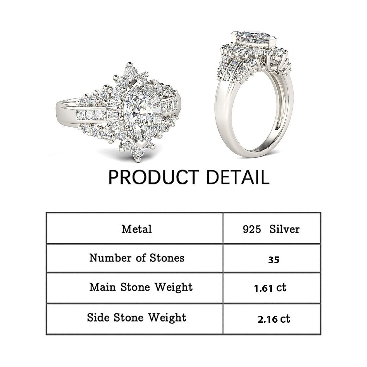 Jeulia 2 Carat Marquise Cut Rings Women Halo Solitaire Engagement Rings 925 Sterling Silver Cubic Zirconia Wedding Rings Anniversary Promise with Jewelry Box (8)