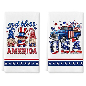 POILKMNI 2 PCS Home Kitchen Dish Towels, American Flag Stars Gnomes Tea Towels Decoration Hand Towels Decor Hand Towels for Cooking Baking