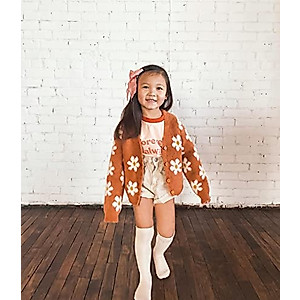 Toddler Baby Girl Cardigan Long Sleeve Floral Button Knit Sweater Coats Top Cute Fall Winter Knitwear Jacket Warm Clothes (Brown,2-3T)