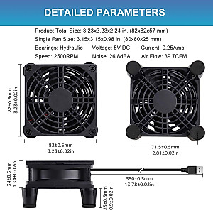 GDSTIME Quiet 80mm Fan, Router Cooler Fan, 80mm x 25mm DC 5V USB Brushless Cooling Fan