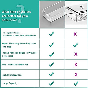 KATASKI 2 Pack Acrylic Bathroom Shelf, Wall Mounted No-Drill Thick Clear Storage and Display Shelf, 15.7inch