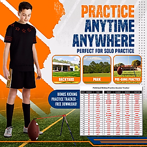 True Strike Pro Football Kicking Tee - Ultimate Football Tee Compatible with All Ball Sizes, Bonus Goal Kicking Tracker, Field Goal Football Holder