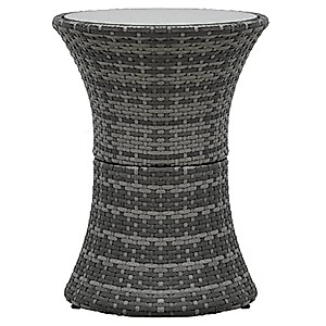 vidaXL Patio Side Table Drum Shape Coffee Tea Couch Sofa End Table Garden Outdoor Courtyard Poolside Wicker Furniture Gray Poly Rattan