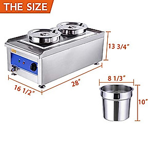 1200W Commercial Food Warmer with Dual 7L Pots Stainless Steel Countertop Steam Table Soup Restaurant Buffet，Easy Cleaning and Simple Maintenance