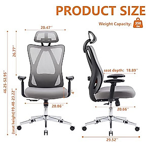 Office Chair, Desk Chair Computer Chair Ergonomic Office Chair with 2D Armrest Adjustable Lumbar Support & Headrest, High Back Home Office Desk Chair 135°Tilt Function Big and Tall Office Chair