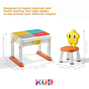 KUB Kids Activity Table Building Blocks Table and Chair Set Kids Play Table Water and Sand Table Learning Play Table for Boys Girls 3 4 5-10 Years Old