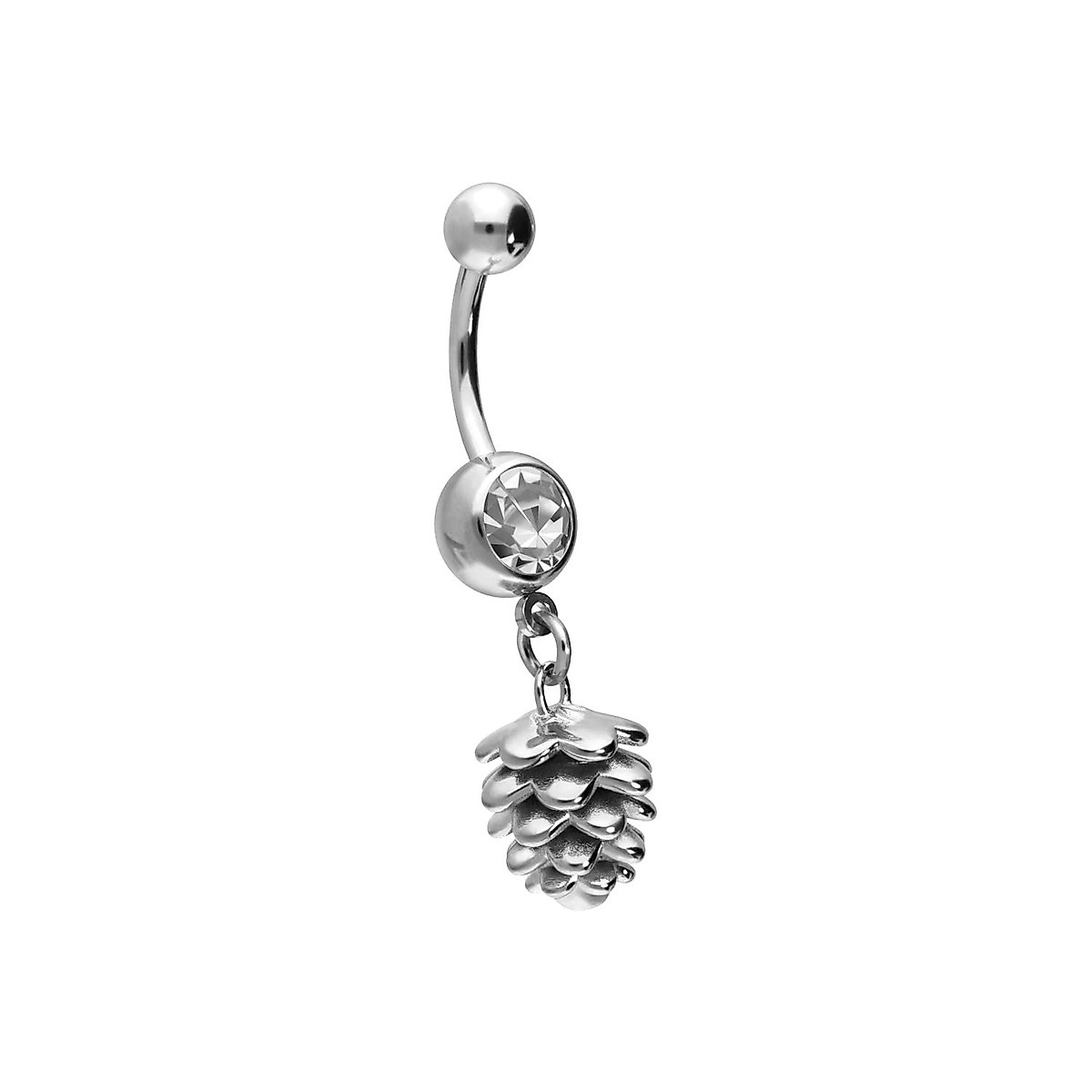 PIERCINGLINE surgical steel belly button piercing with pine cone design - Bananabell Piercing in Silver-colored