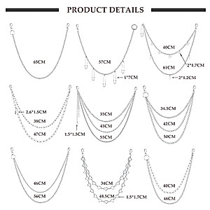 Kakonia 9 Pcs Pants Chain Pocket Chain Butterfly Lock Star Hip Hop Punk Belt Wallet Chains Multi-Layer Jean Chains for Women Men