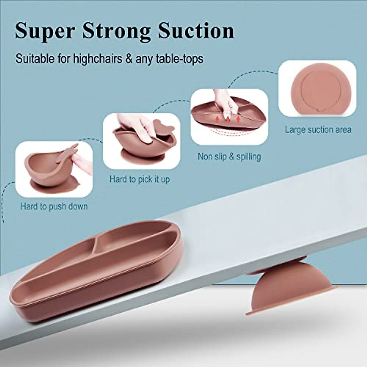 COTTONBEBE Baby Silicone Feeding Set, Toddler Plates and Bowls Sets, Self Feeding Spoon Fork Bib Cup, Divided Baby Led Weaning Supplies, First Stage Solid Food Infant Utensils, Fresh Pink