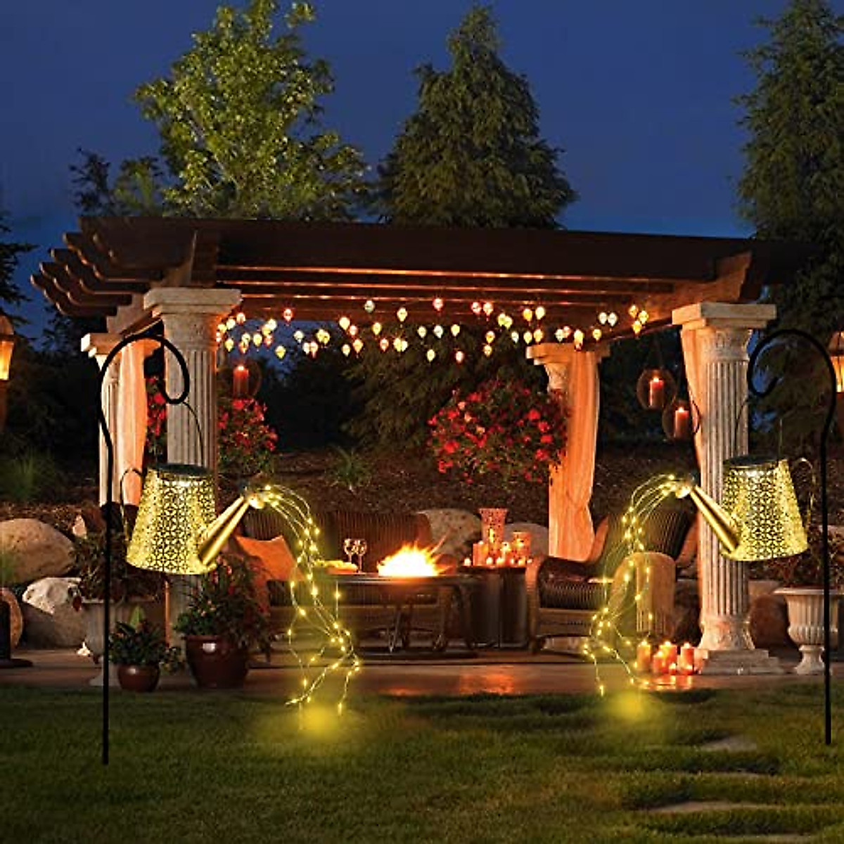 Watering can with Garden Decor Lights,Solar Lantern Outdoor Hanging Waterproof, Outdoor Decorative Retro Metal Solar Lights for Garden Table Patio Yard Pathway Walkway,Large