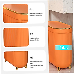 Weduspaty Bathroom Trash Can Slim Trash Can 3.2 Gallons Kitchen Garbage Can with Press Lid Plastic Trash Bin Waste Basket for Bedroom, Office, Living Room Orange, Slim Trash Can