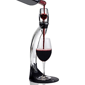 Vinturi Deluxe Essential Red Wine Pourer and Decanter Tower Stand Set Easily and Conveniently Aerates by The Bottle or Glass and Enhances Flavors with Smoother Finish, Black