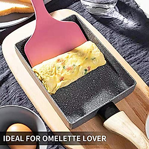 HooJay Japanese Omelette Pan,5"×7" Nonstick Tamagoyaki Egg Pan,Rectangle Small Frying Pan with Silicone Spatula & Brush,Gray