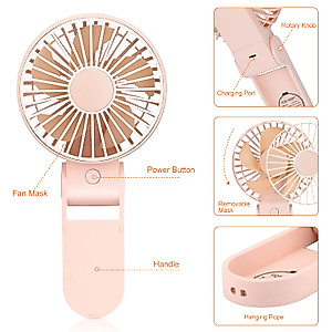 TriPole Mini Handheld Fan USB Portable Fans Rechargeable Battery Operated Foldable Desk Fan 3 Speed Hanging Personal Fan for Home Office Indoor Use Outdoor Travel