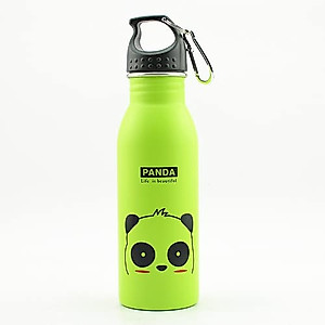 Water Bottle Kids, Animals, Stainless Steel Water Bottles, Kids Metal Canteen, for School, Sport, Easy to Use, Reusable, Spill Proof, Keeps Cold for Hours, Collectibles (Green - Panda)
