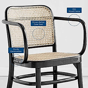 Modway Winona Elm Wood Dining Chair with Cane Rattan Seat in Black 21 x 22.5 x 32