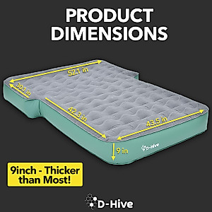 D-Hive Full Size SUV Air Mattress, Easy to Install with Built-In Pump, Quick Inflation, Anti-Deflate, Fits 2 People, Green