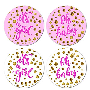 40 Pink Oh Baby It’s a Girl Stickers, 2 Inch Big Round Glossy Labels, Baby Shower, Great for Party Favors, Tags, Games and Supplies. Made in USA