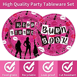 Girls Party Supplies Birthday Tableware - 96 Pcs Burn Book Lips Plates and Napkins Sets with Forks, So Fetch Women Movie Party Decorations, Bridal Shower Disposable Dinnerware, Serves 24