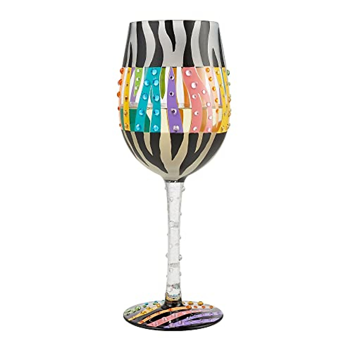 Enesco Designs by Lolita Love Your Stripes Zebra Hand-Painted Artisan Wine Glass, 1 Count (Pack of 1), Multicolor