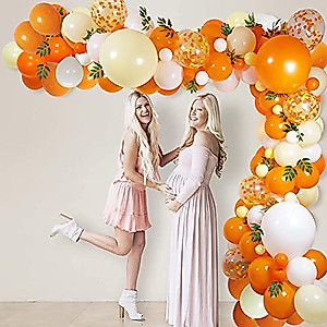 112pcs Little Cutie Orange Yellow White Balloon Garland Arch kit with Artificial Willow Leaves for Birthday Sunshine Baby Shower Bridal Shower Party Tangerine Theme Clementine Fruit Party Decors