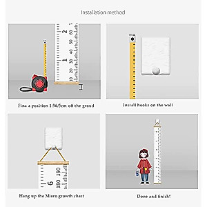 MinoMia Kids Growth Chart, Wood Frame Fabric Canvas Height Measurement Ruler from Baby to Adult for Child's Room Decoration 7.9 x 79in (7.9 x 79in, White & Black)