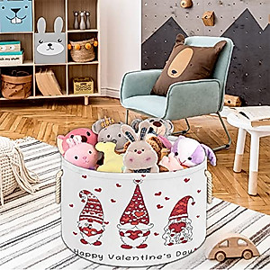 Valentine Cute Gnomes Love Heart (15) Large Round Baskets for Storage Laundry Baskets with Handles Blanket Storage Basket for Bathroom Shelves Bins for Organizing Nursery Hamper Girl Boy