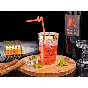 Nervure 120PCS Gold Rim Plastic Cups - 12oz Heavy Duty Plastic Cups - Fancy Clear Disposable Cups with Gold Rimmed for Wedding, Birthday, Party